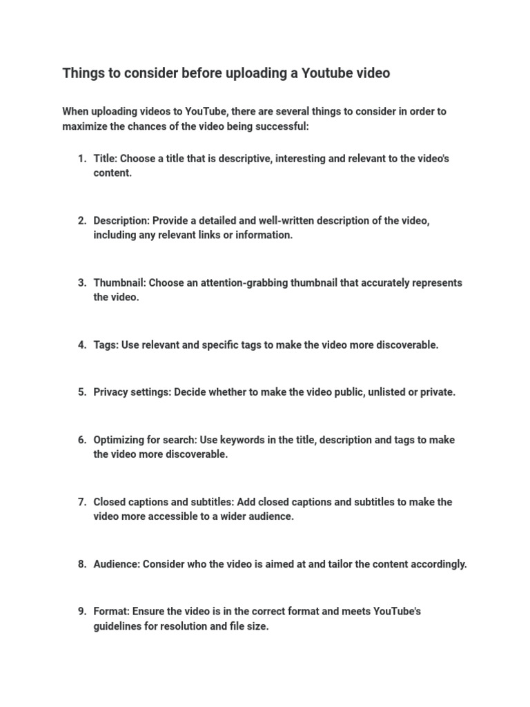 Things To Consider Before Uploading A Youtube Video Pdf
