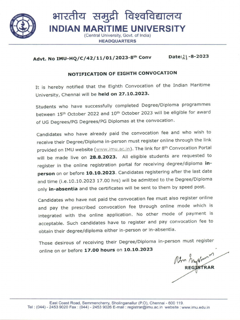 Eigth Convocation Notification 22082023 | PDF