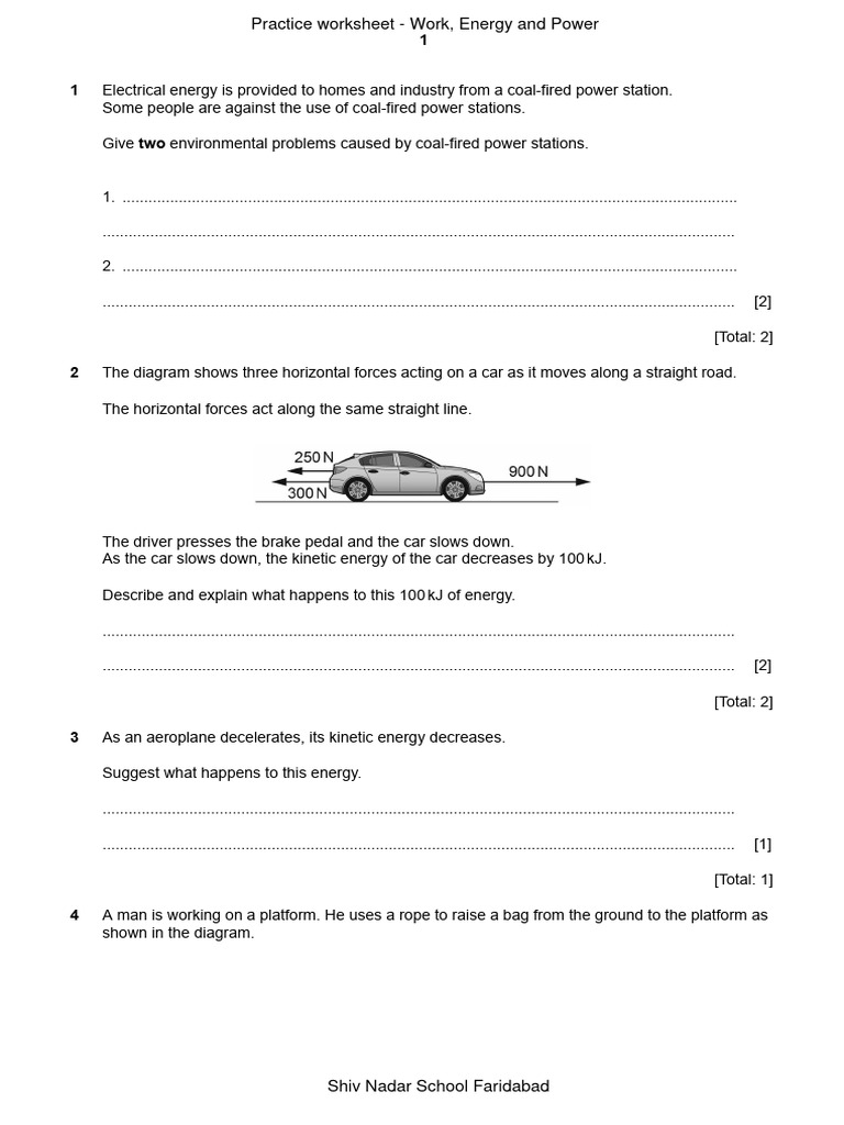 Work Energy and Power - Practice Worksheet | PDF | Force | Kinetic Energy