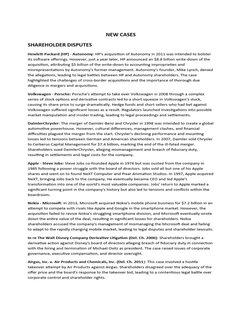 New Cases Company Law | PDF | Board Of Directors | Mergers And Acquisitions