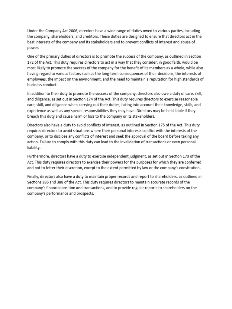 Director Duties - Notes | PDF | Legal Remedy | Board Of Directors