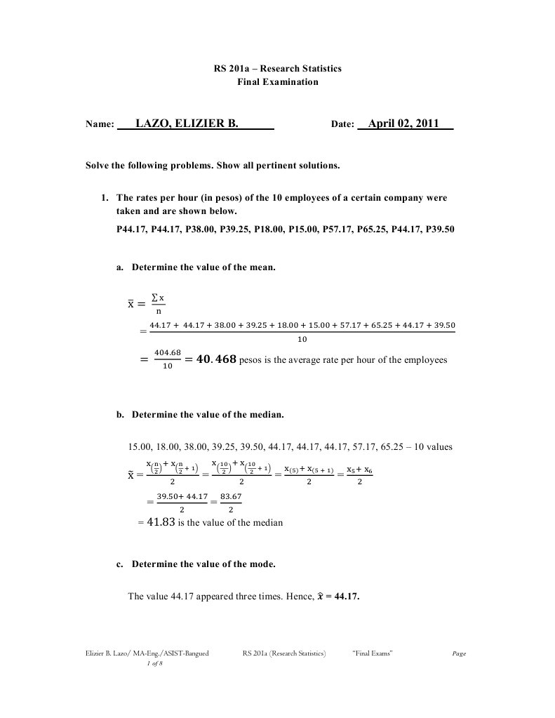 Final Exams in Statistics | PDF