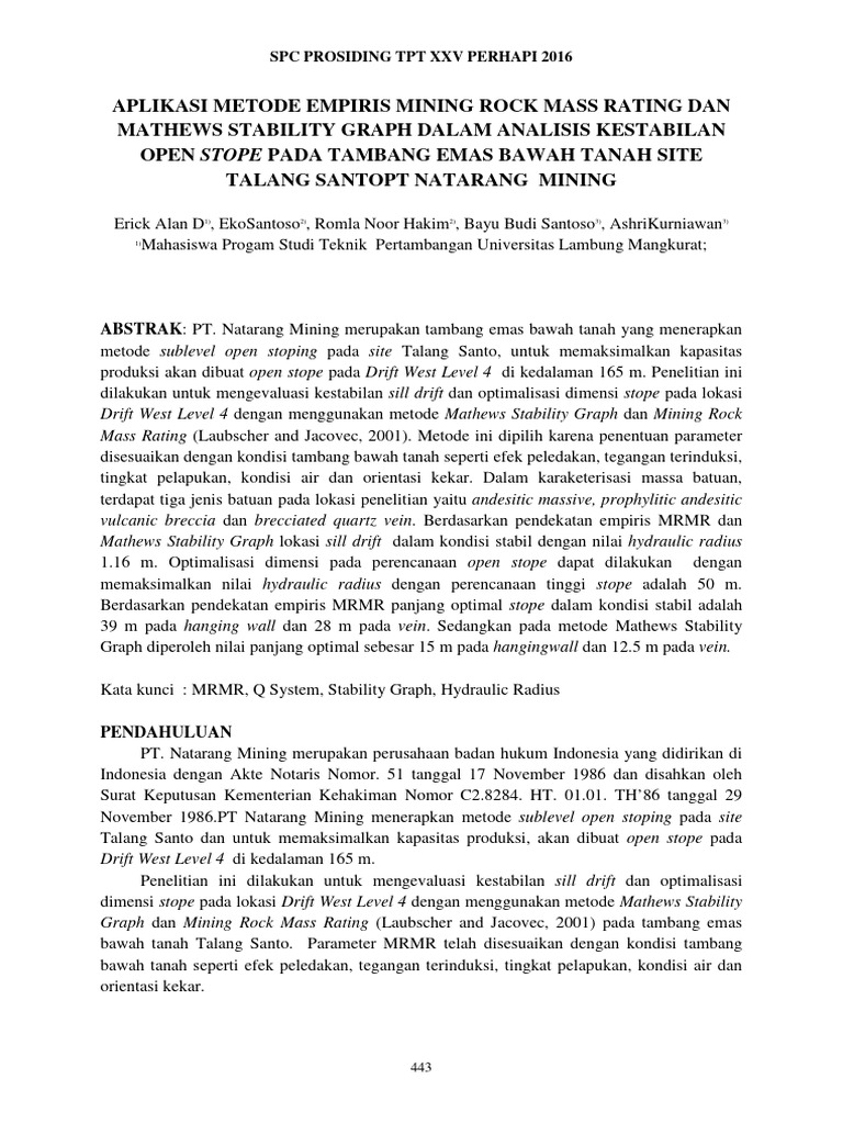 SPC Prosiding TPT XXV Perhapi 2016 Aplikasi Metode Empiris Mining Rock Mass Rati PR | PDF