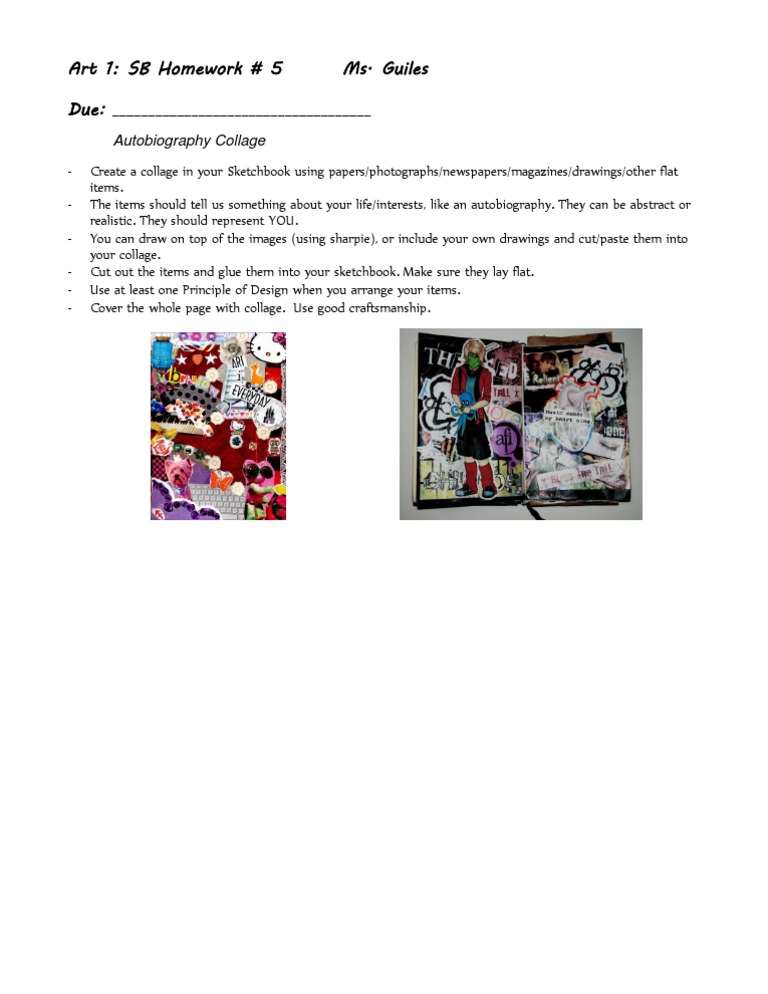Art 1: SB Homework # 5 Ms. Guiles Due:: Autobiography Collage | PDF