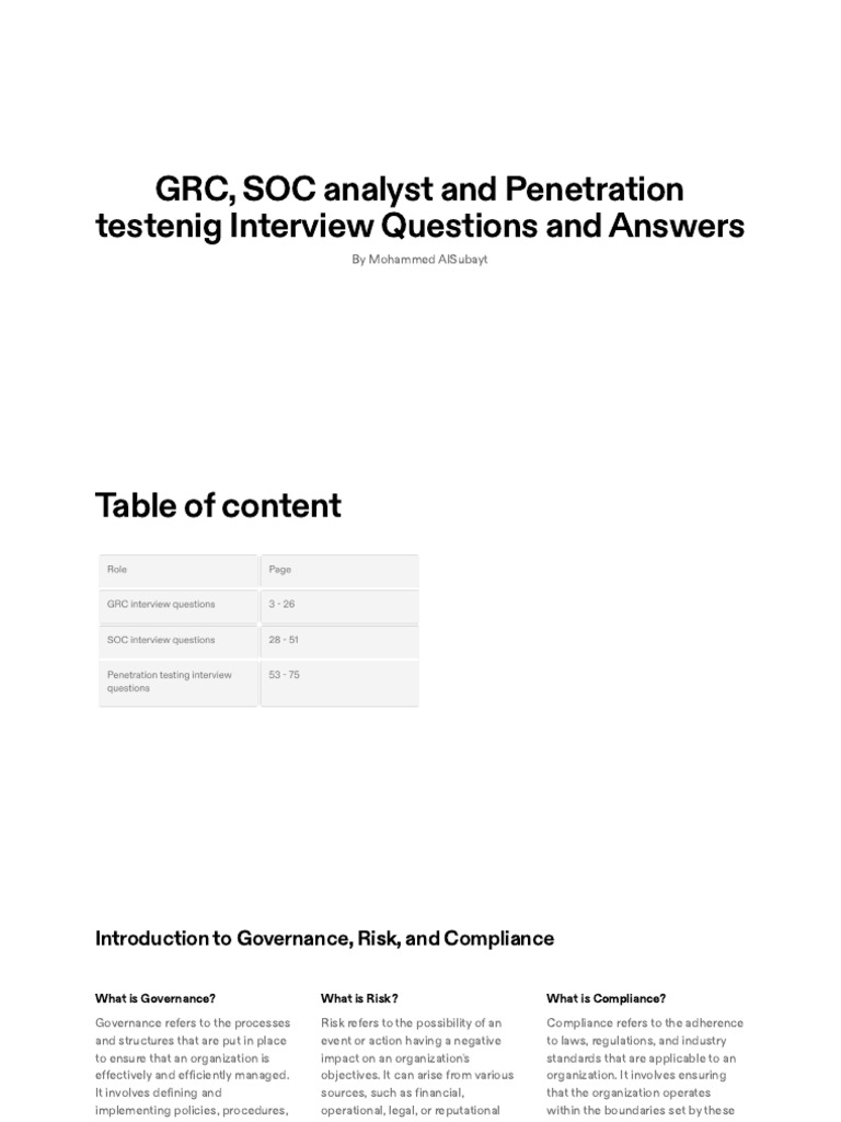 GRC and SOC Analyst Interview Insights | PDF | Internal Control ...
