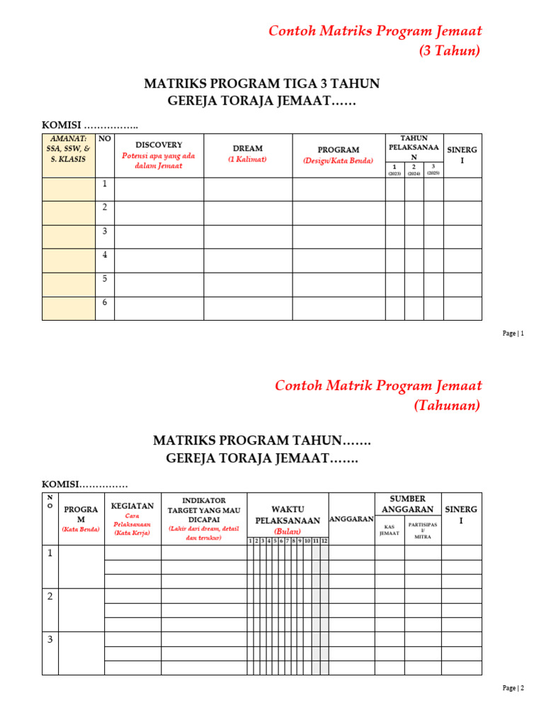Matriks Program Gereja Toraja 2023-2025 | PDF