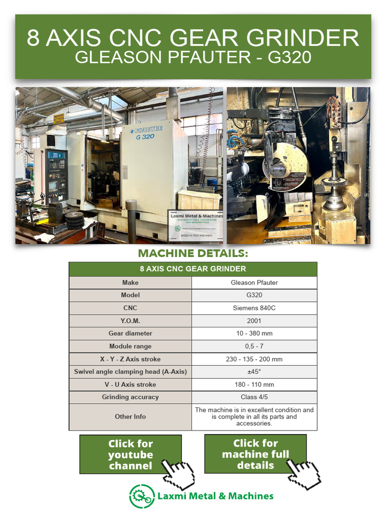 8 Axis CNC Gear Grinder, Gleason Pfauter - G320 (2001) | PDF