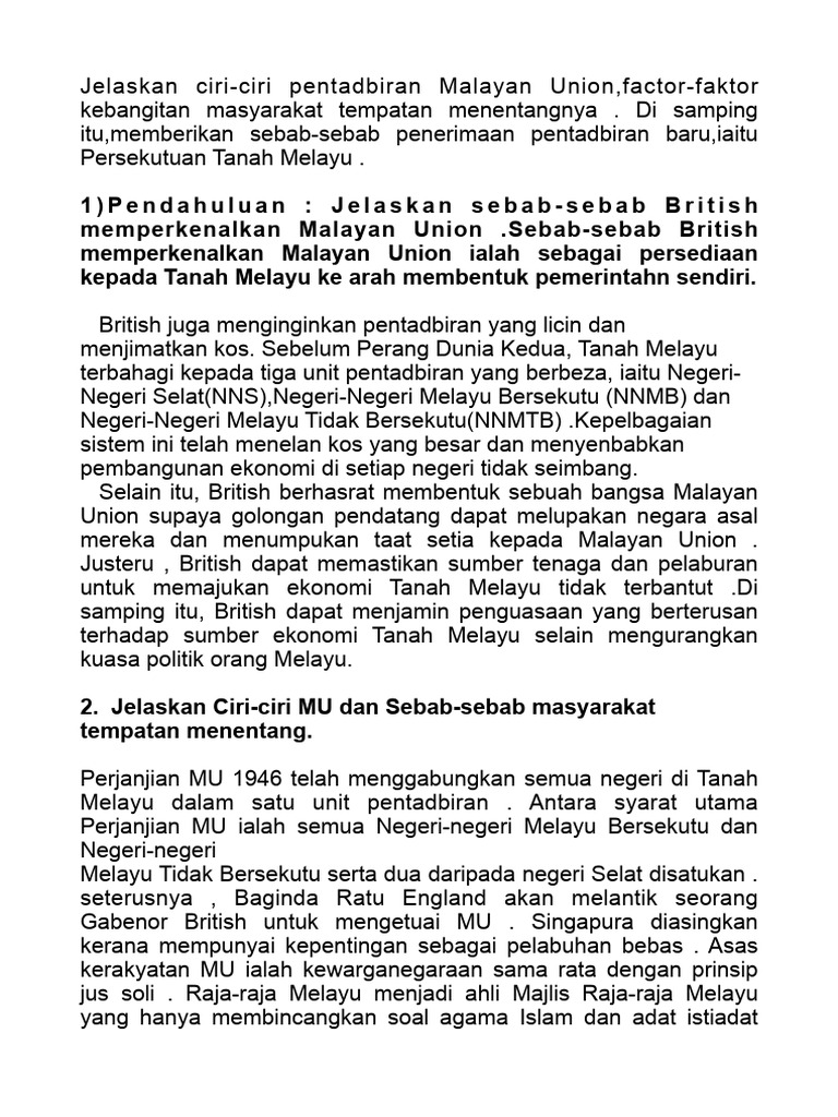 Malayan Union Kertas 3 | PDF