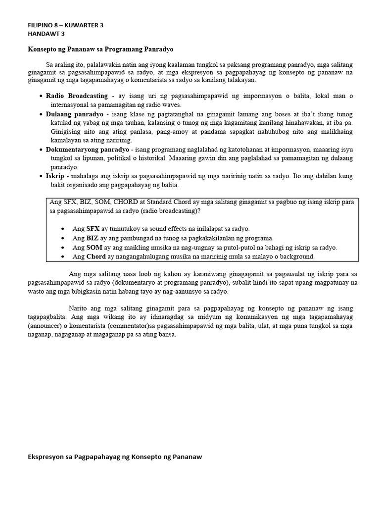 FILIPINO 8 Quarter 3 Wk. 3 | PDF