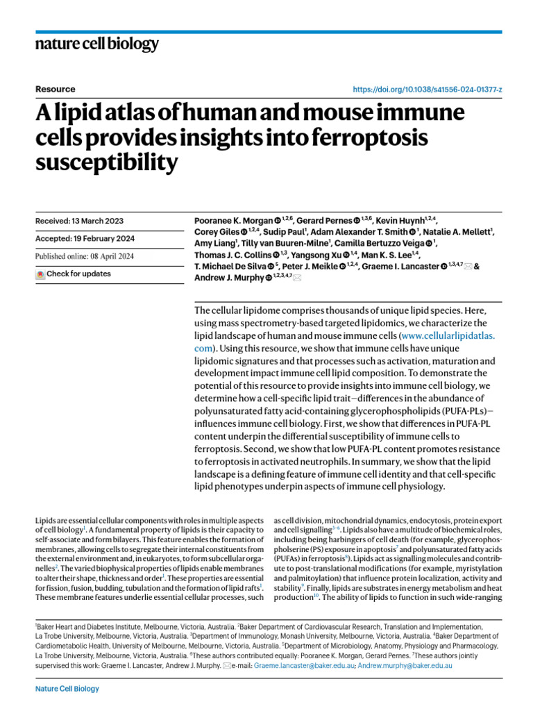 A Lipid Atlas of Human and Mouse Immune System Cells Provide Insights ...