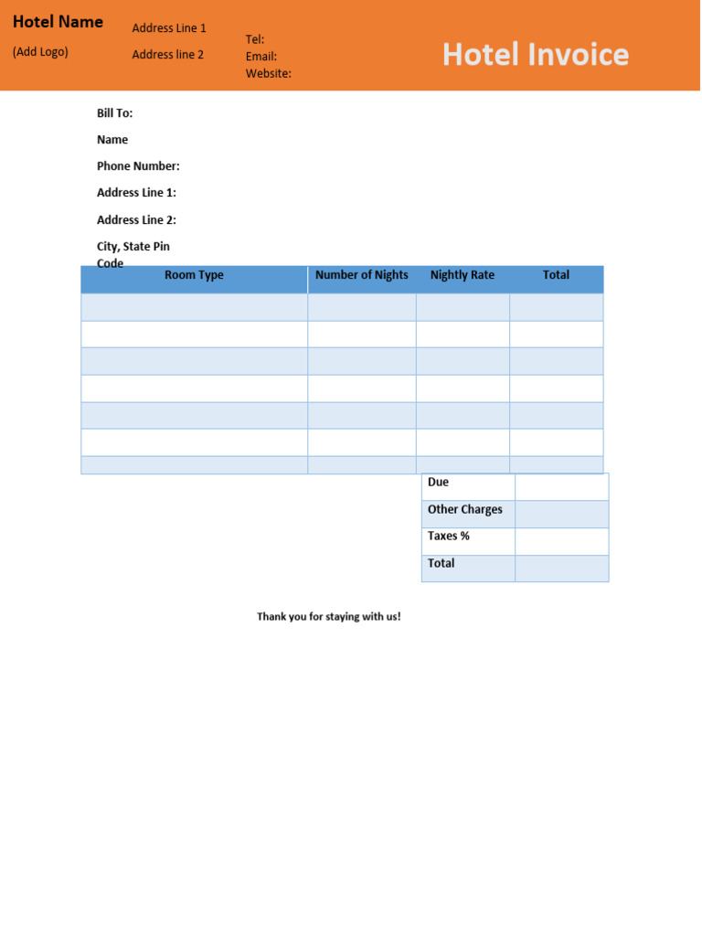 Hotel Invoice Template for Guests | PDF