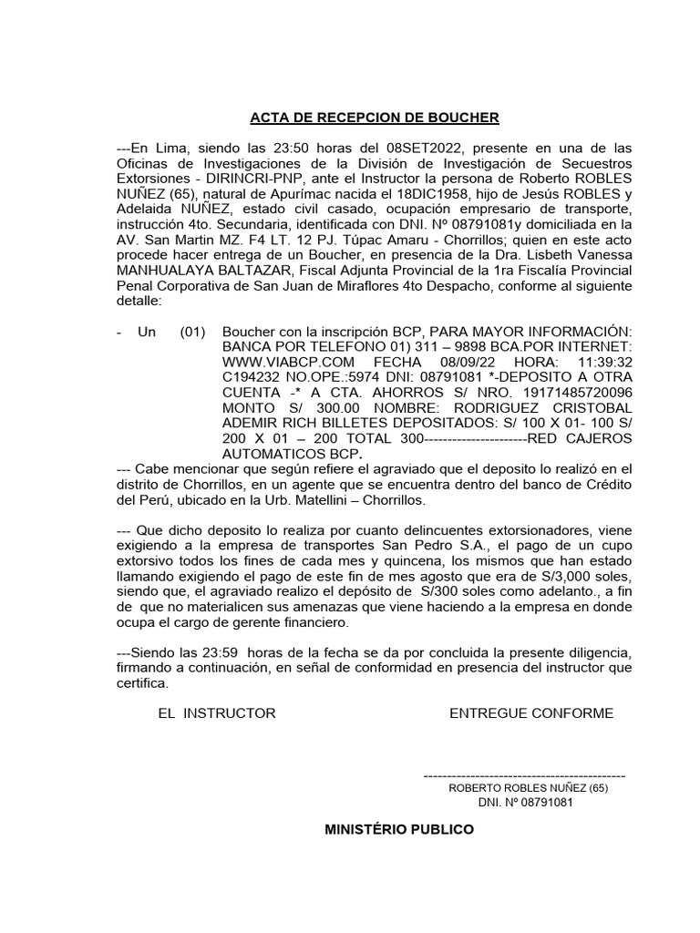 Acta de Recepcion de Documento | PDF | Perú