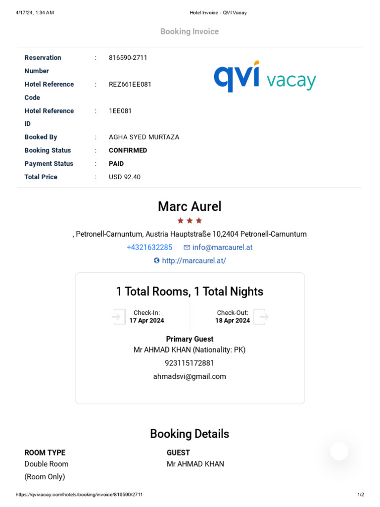 Hotel Invoice1 - QVI Vacay | PDF | Annual Percentage Rate | Payments
