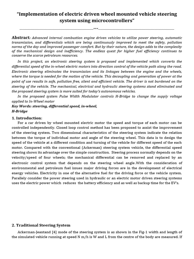 Implementation of Electric Driven Wheel Mounted Vehicle Steering System Using Microcontrollers ...