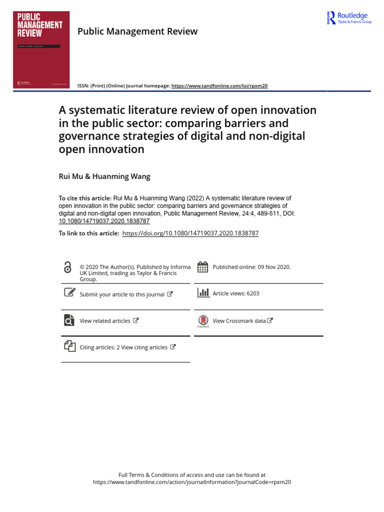 A Systematic Literature Review of Open Innovation in The Public | PDF ...