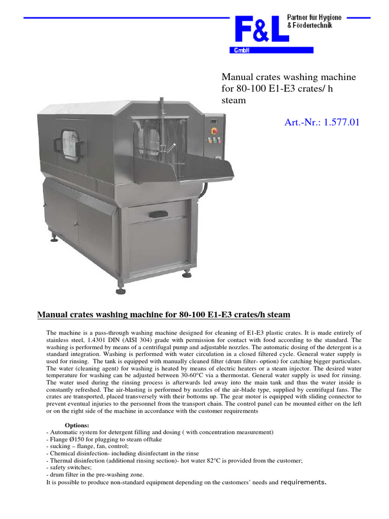 Manual Crates Washing Machine For 80-100 E1-E3 Crates/ H Steam | PDF ...