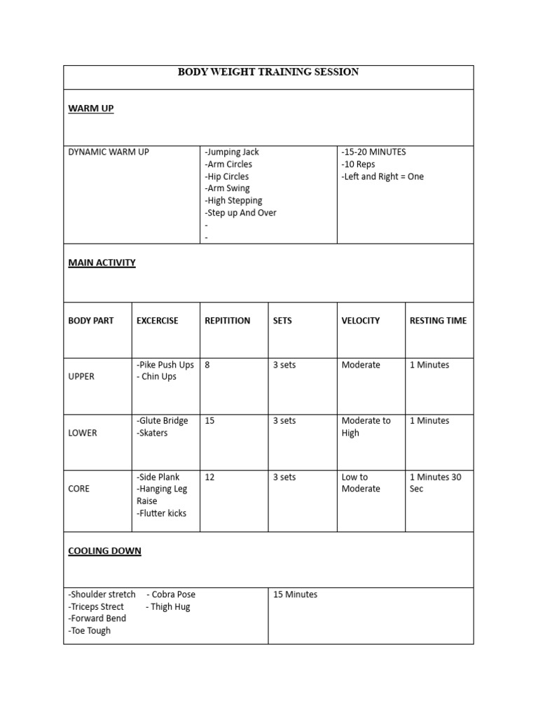 Body Weight Training Session | PDF