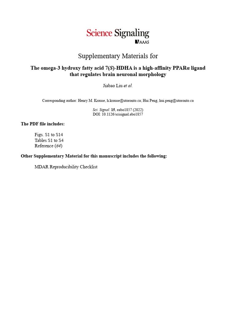 7(S)-HDHA: PPARα Ligand Insights | PDF | Ligand (Biochemistry ...