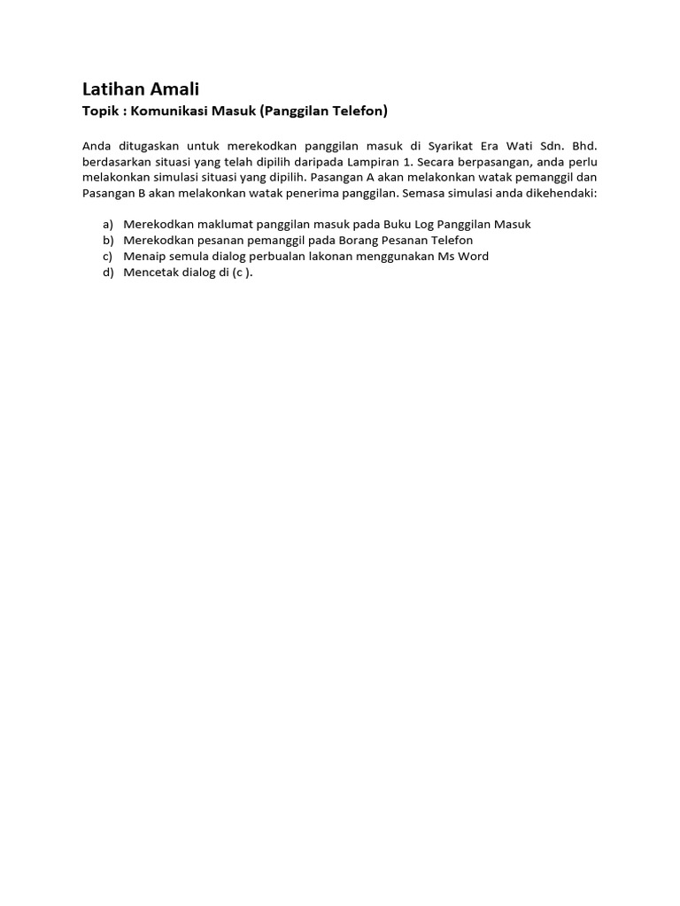 Soalan Amali Panggilan Telefon | PDF