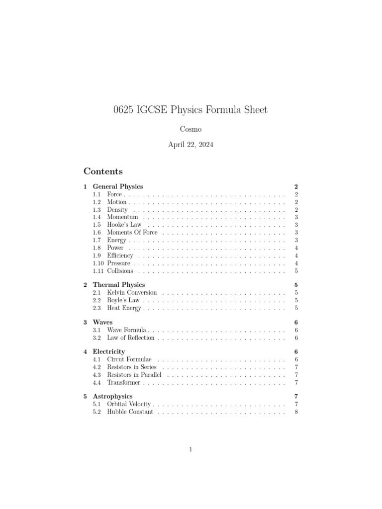 IGCSE Formula Sheet 2024 Syllabus 3 | PDF | Force | Mass