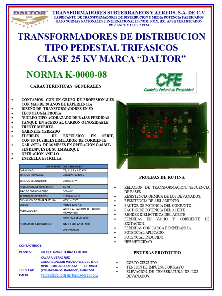 Pedestales Trifasico Clase 25KV Normak | PDF | Transformador | Ciencia de los Materiales