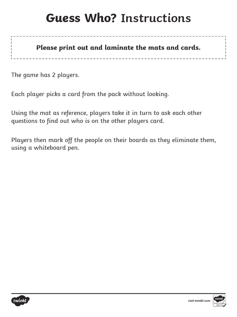 Guess Who? Game Instructions | PDF