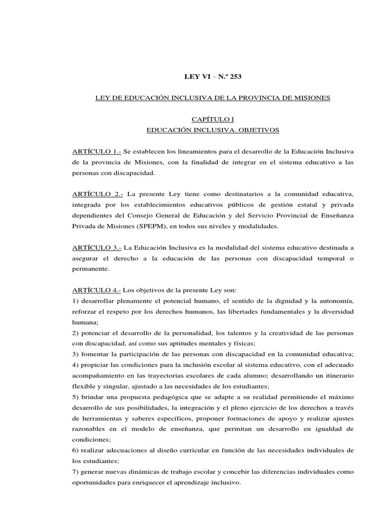 Ley VI - N 253 - Texto Definitivo | PDF | Inclusión (Educación ...
