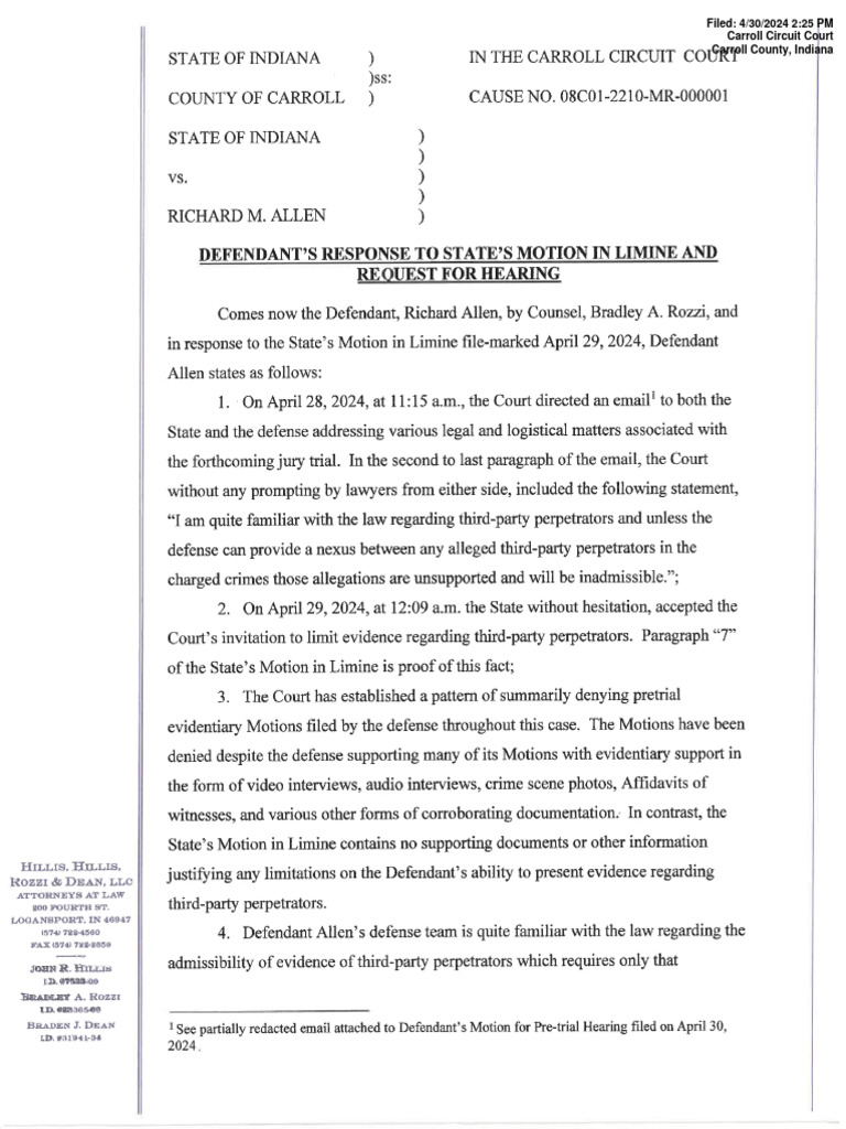 Defendant's Response T0 State's Motion in Limine and Request For ...