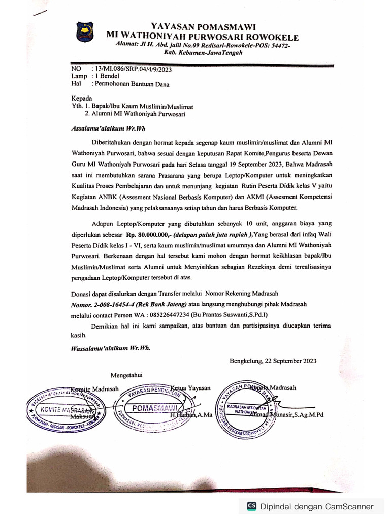 Contoh Template Donasi Pengadaan Lektop | PDF