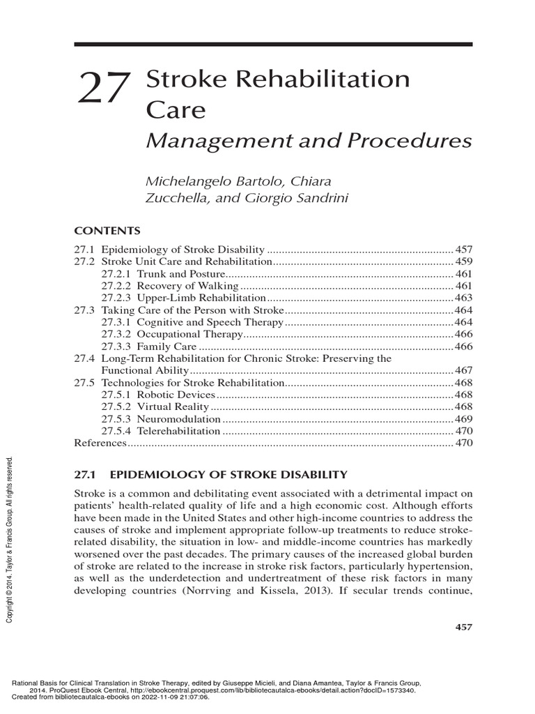 Rational Basis For Clinical Translation in Stroke ... - (Chapter 27 Stroke Rehabilitation Care ...