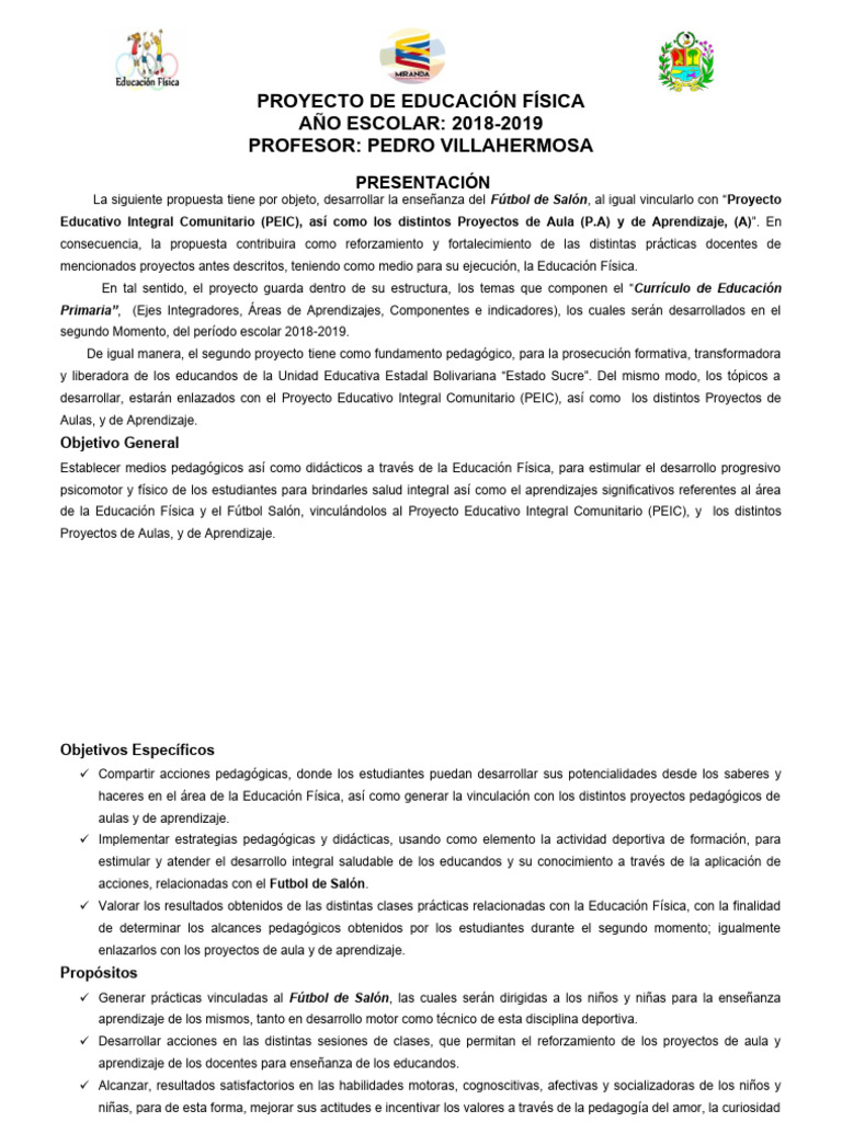 Proyecto de Educación Física Segundo Lapso | PDF | Pedagogía | Enseñando