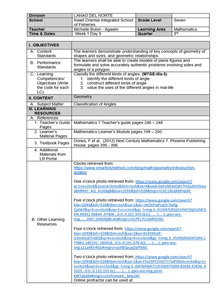 Day 5 Lesson Plan Documents | PDF | Angle | Geometry