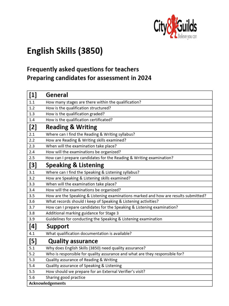English Skills-Frequently Asked Questions 2024 | PDF | Educational Assessment | Teachers