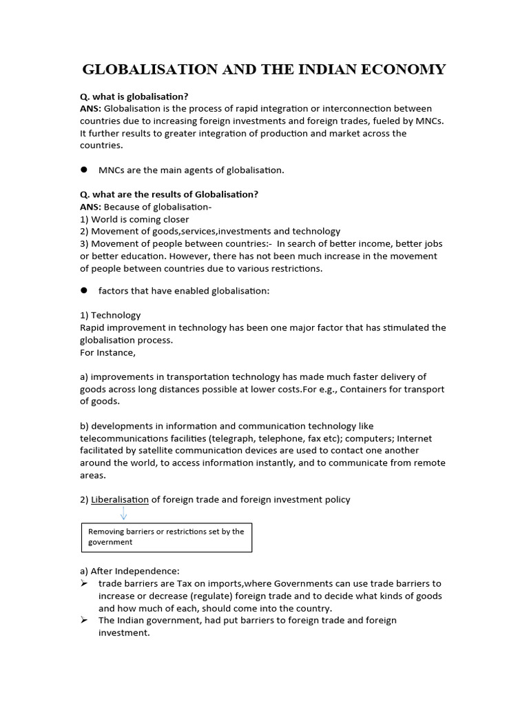 GLOBALISATION AND THE INDIAN ECONOMY Notes | PDF | Globalization ...