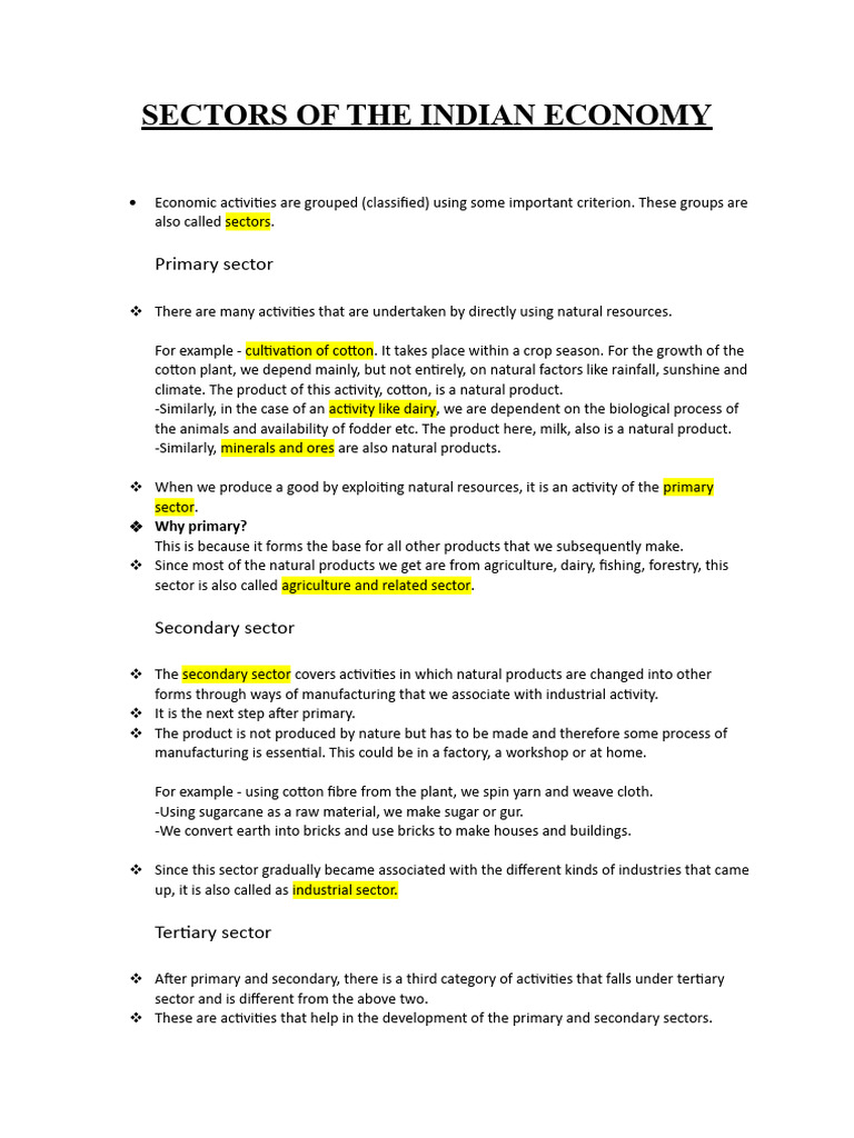 SECTORS OF THE INDIAN ECONOMY Notes | PDF | Employment | Underemployment