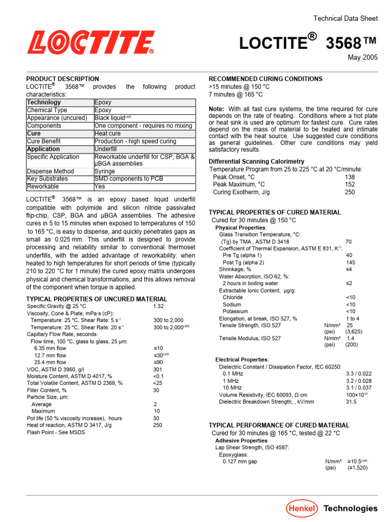 Loctite 3568 TDS | PDF | Epoxy | Heat