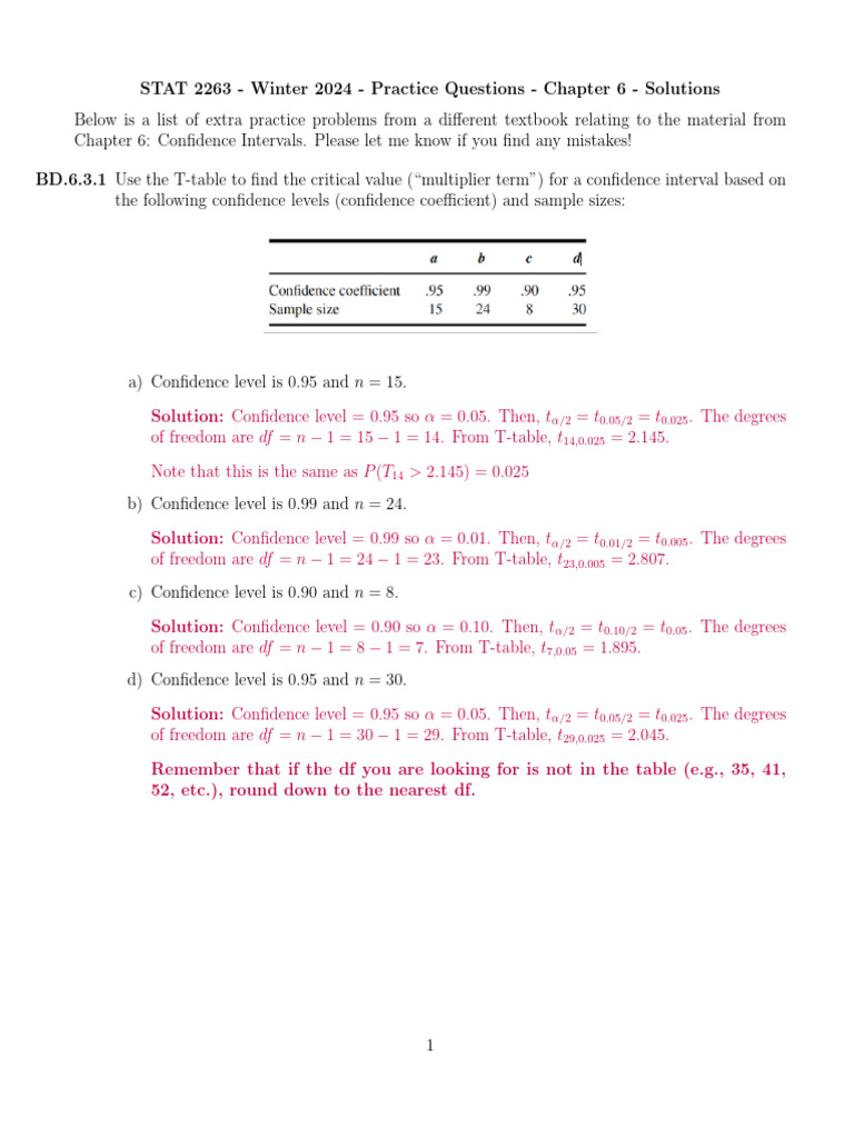 Statistics Practice Solutions | PDF | Confidence Interval | Statistics