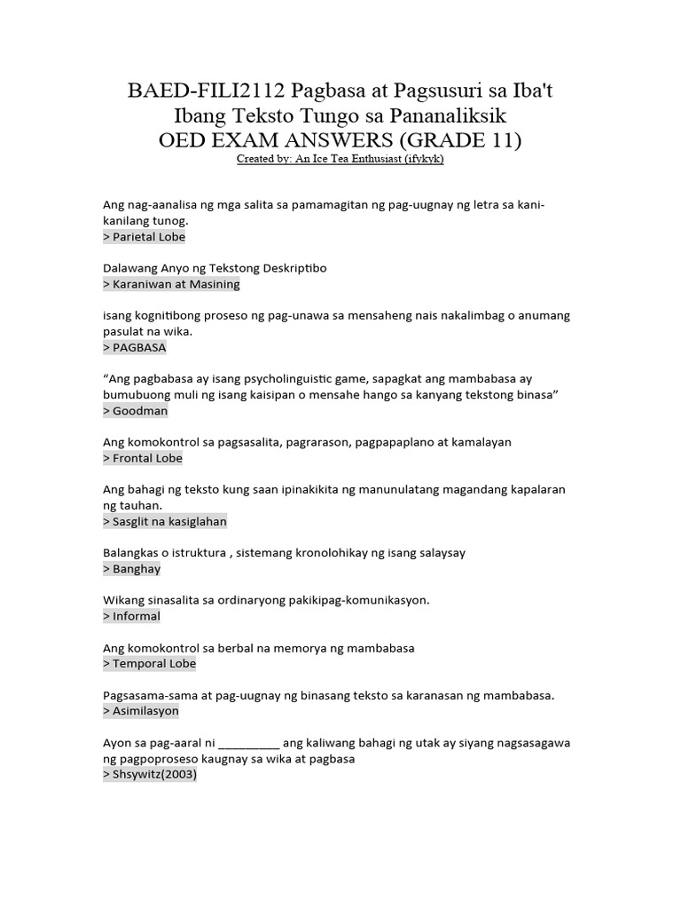 Pagpasa Oed Exams Ans | PDF