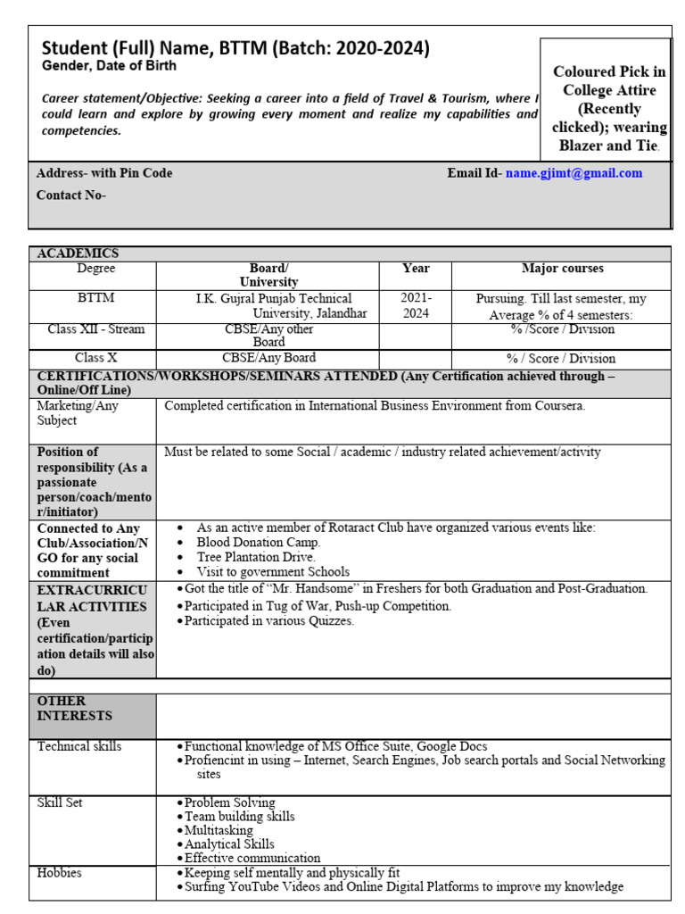 Gjimt Resume Format BTTM 2024 | PDF | Cyberspace