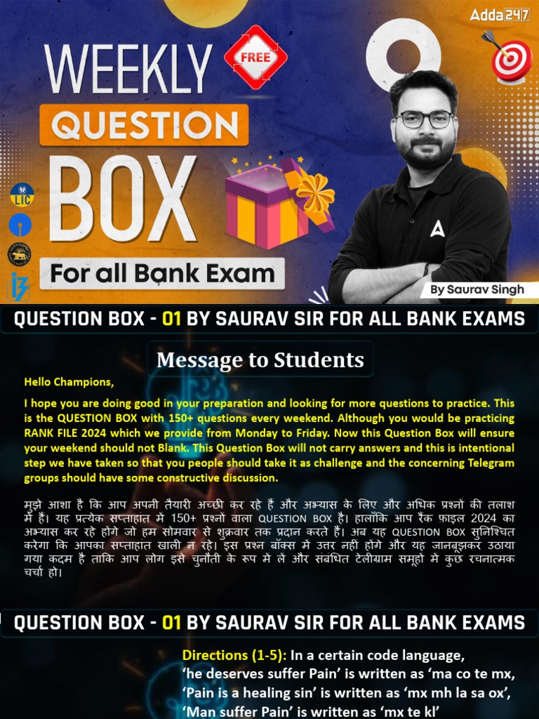 Question Box - 01 by Saurav Sir For All Bank Exams | PDF | Gene | Collation