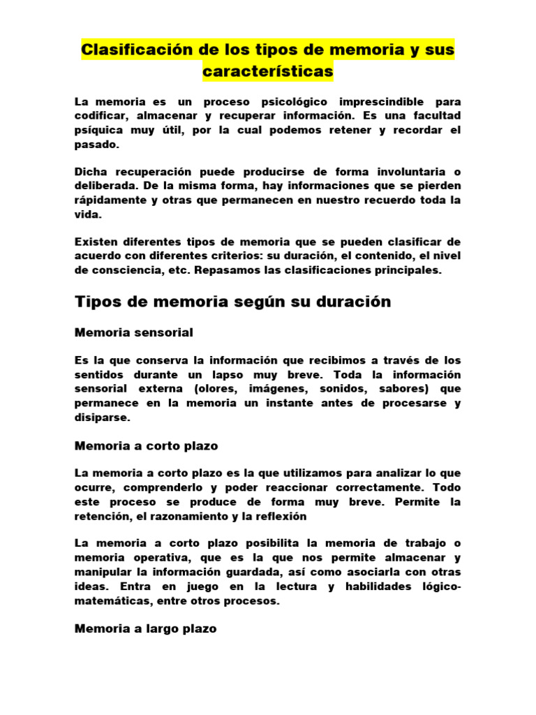 Tipos de Memoria | PDF | Memoria | Aprendizaje