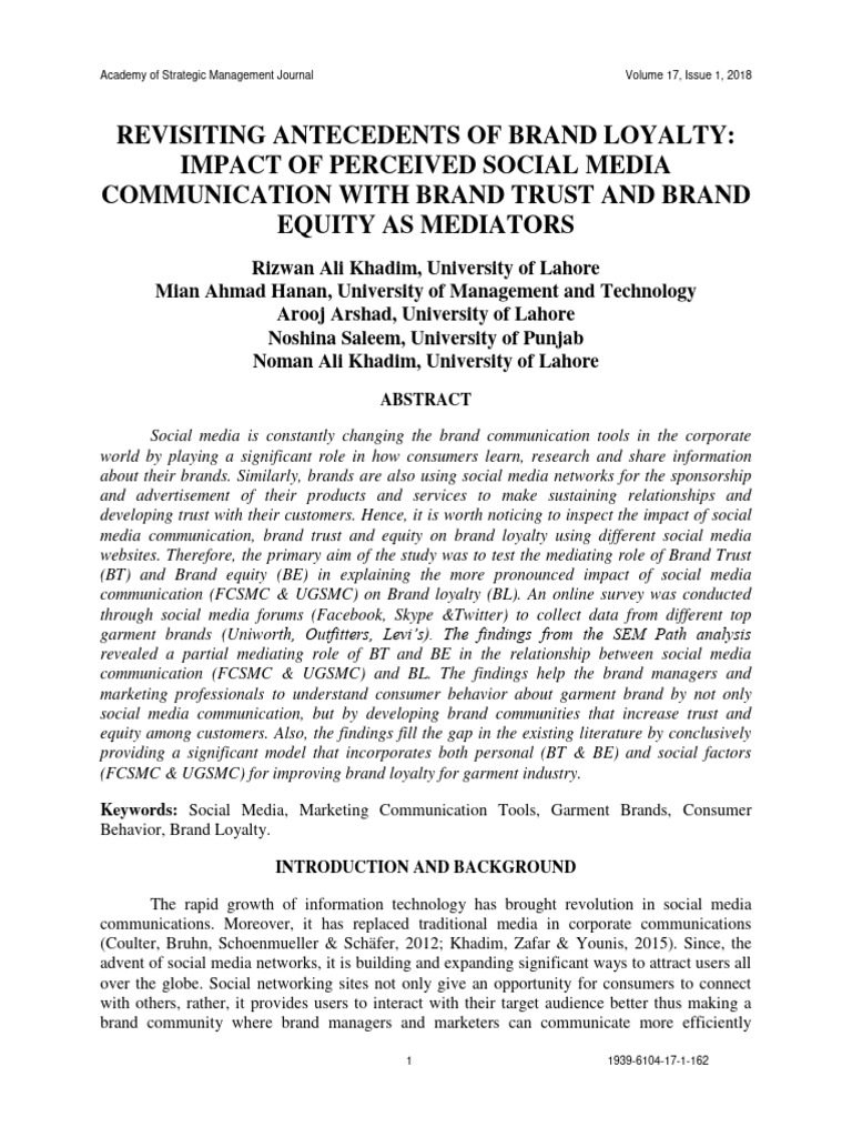 Revisiting Antecedents of Brand Loyalty | PDF | Brand | Social Media Revisiting Antecedents of Brand Loyalty | PDF | Brand | Social Media