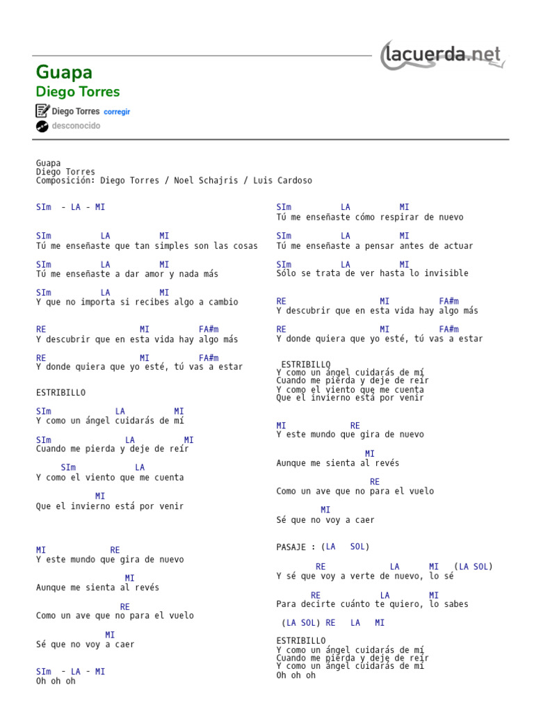 GUAPA, Diego Torres - Acordes | PDF