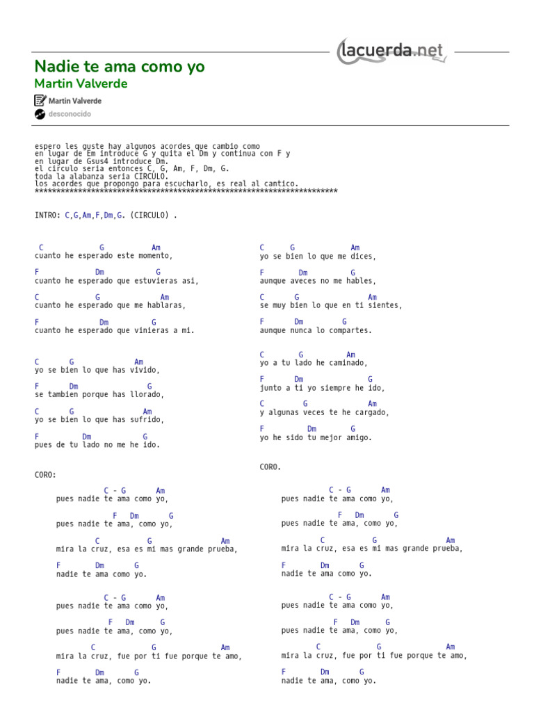Nadie Te Ama Como Yo, Martin Valverde - Acordes | PDF
