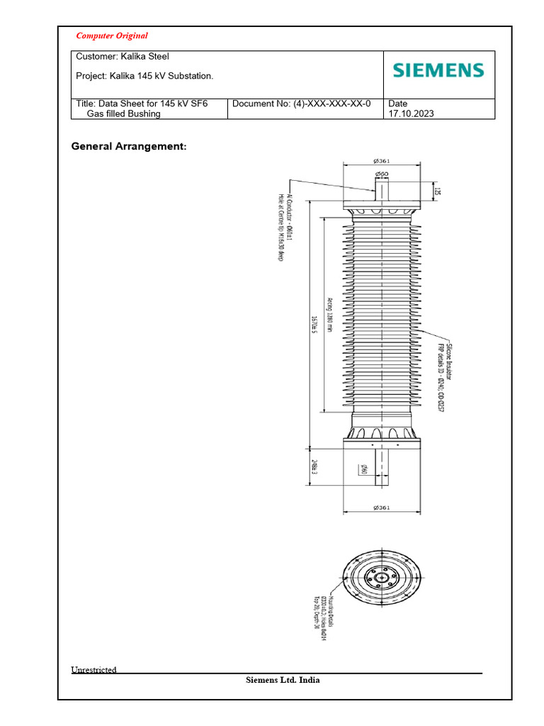 Td08 145kv Gis Sf6toair Bushing GTP | PDF | Electrical Substation ...