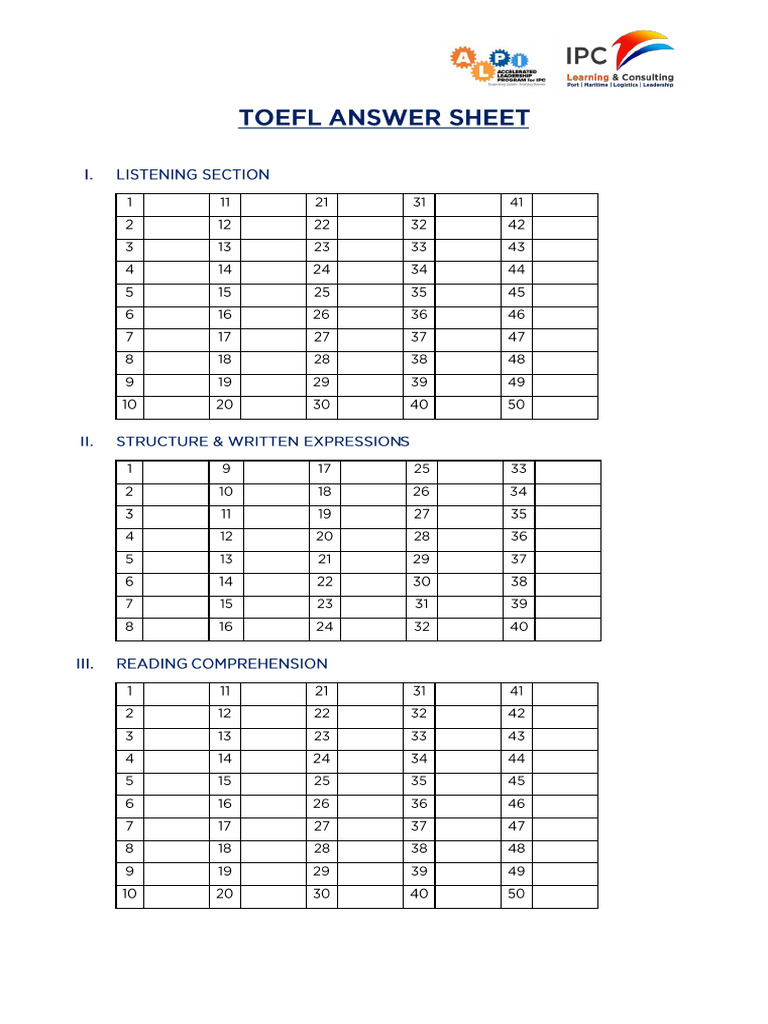 Toefl Answer Sheet | PDF
