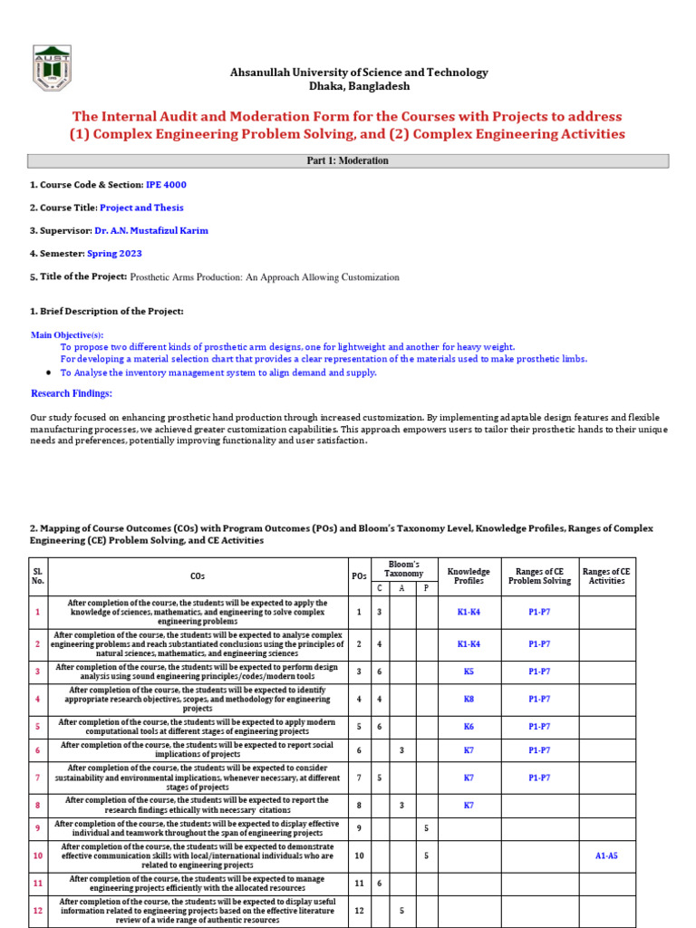 Group 01 Moderation Form IPE 4 2 | PDF | Engineering | Prosthesis