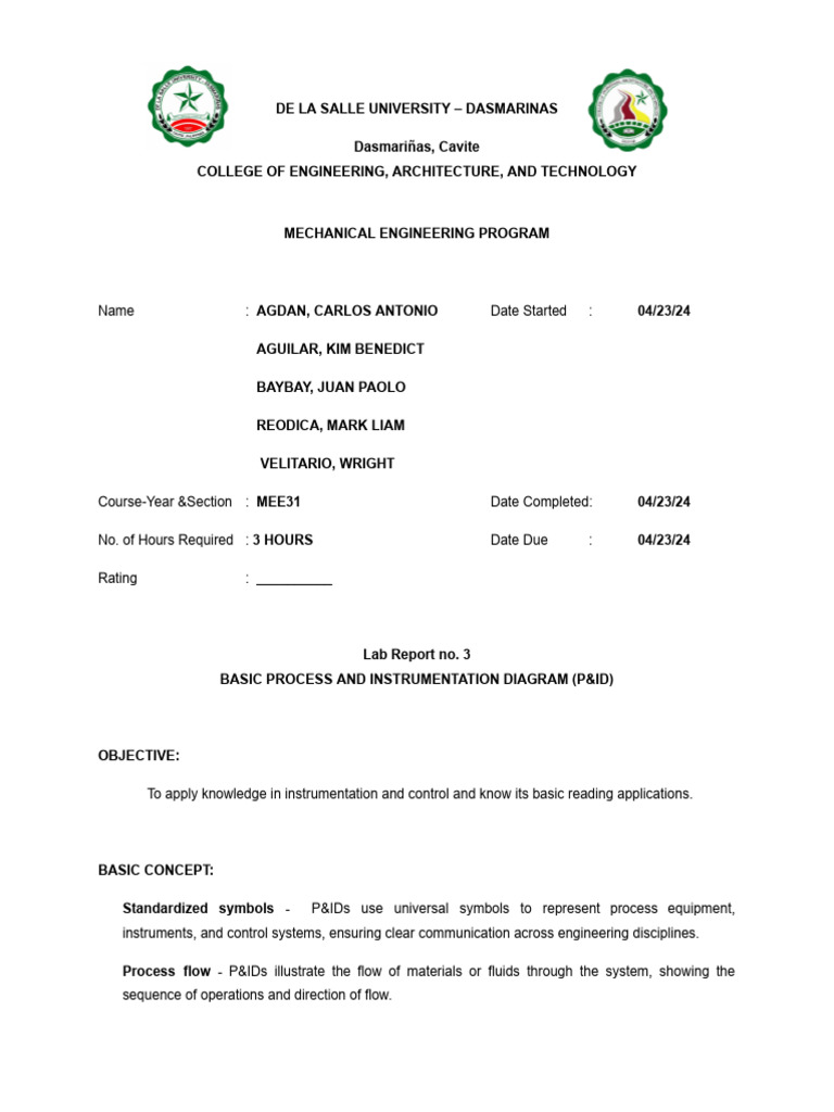 Lab Report No 3 Basic Processes Instrumentation Diagram | Download Free ... Lab Report No 3 Basic Processes Instrumentation Diagram | Download Free ...