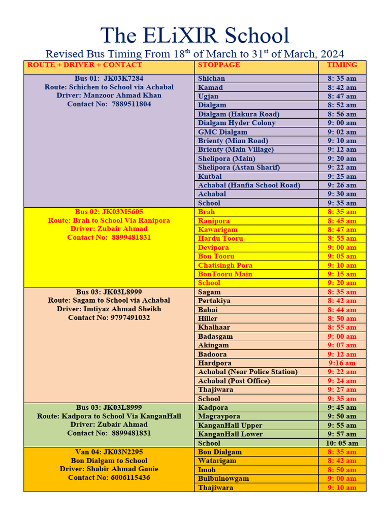 BUS TIMING 15th of March 2024 | PDF | Bus Transport | Transport