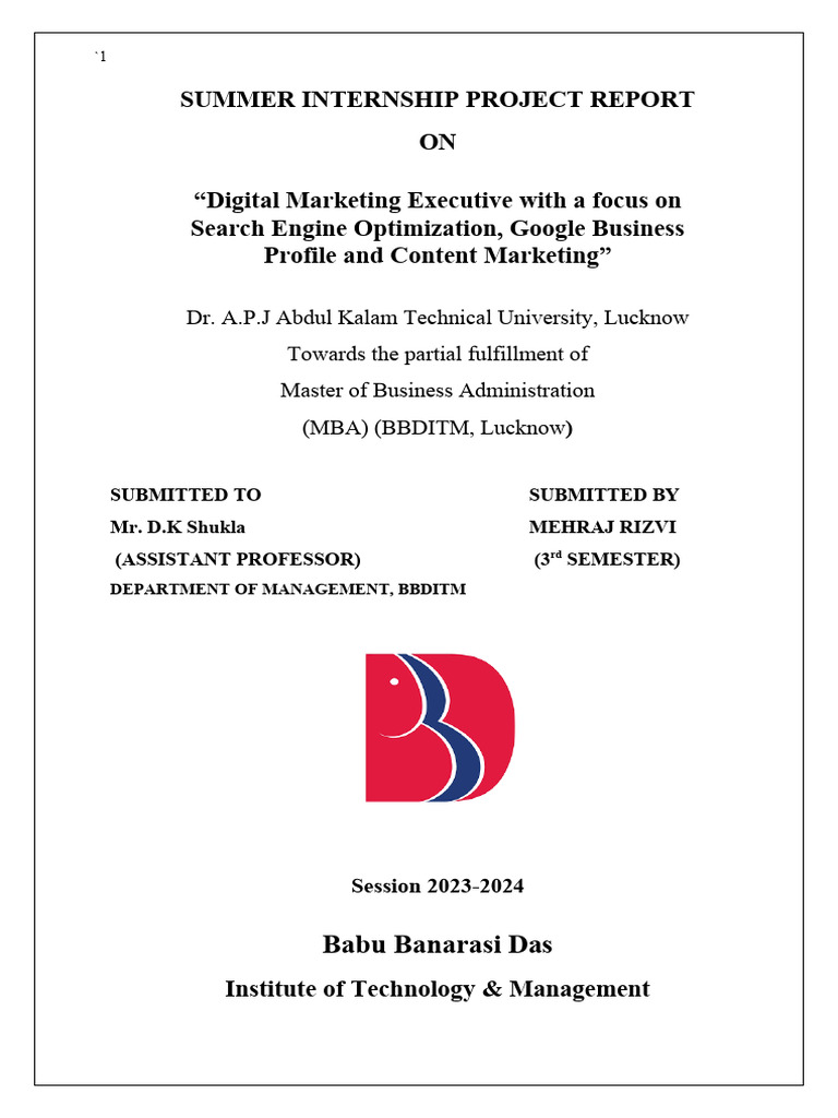 Digital Marketing Internship Report 2023 | PDF | Digital Marketing ...
